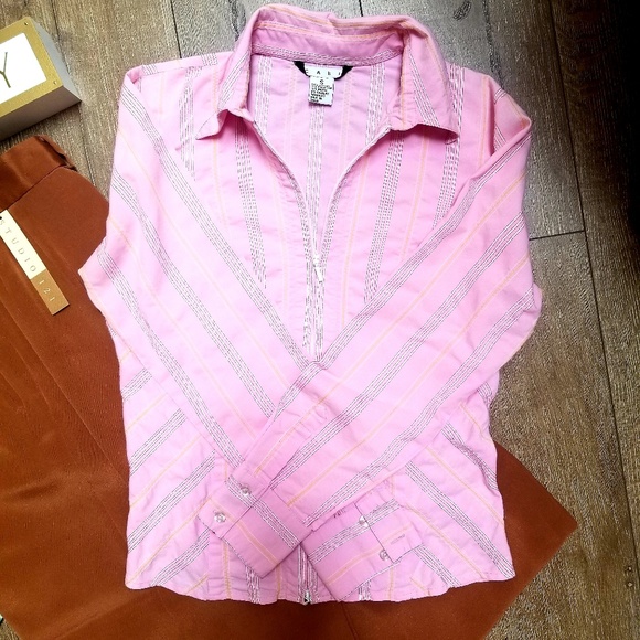 CAbi | Tops | Cabi Zip Blouse With Pinstripes S | Poshmark